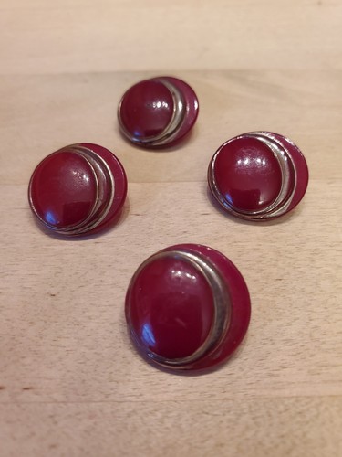 Vintage Deep Red Glass Buttons (4) With Silvertone Accents | eBay