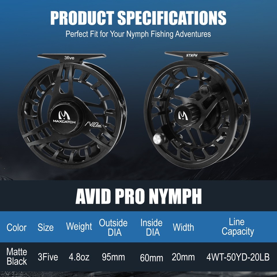 Maxcatch AVID PRO Nymph 3/5wt Aluminum Fly Fishing Reel Great for Euro ...