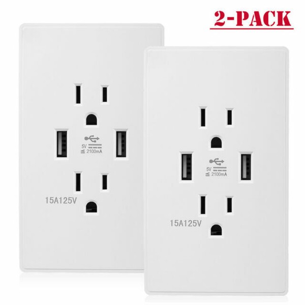 110v Dual USB Wall Outlet Charger Port Socket With 15a Electrical ...