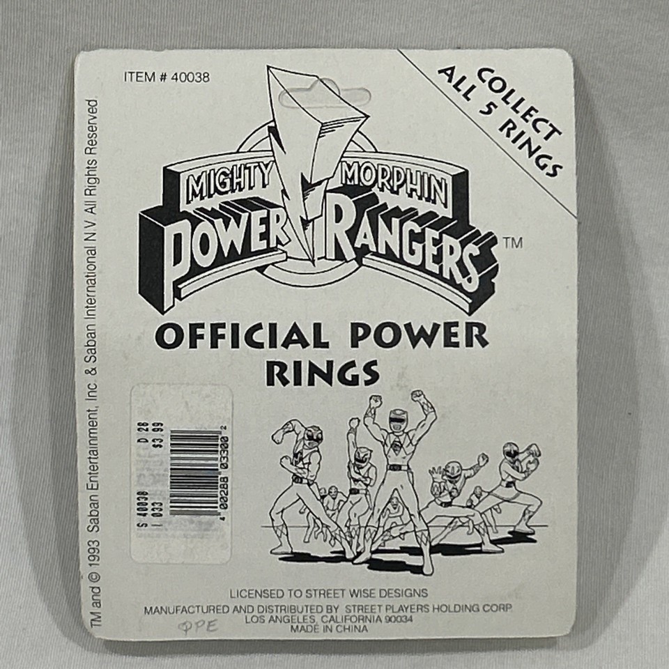 W-A- 1993 Mighty Morphin Power Rangers Official Power Rings Un-Punched ...