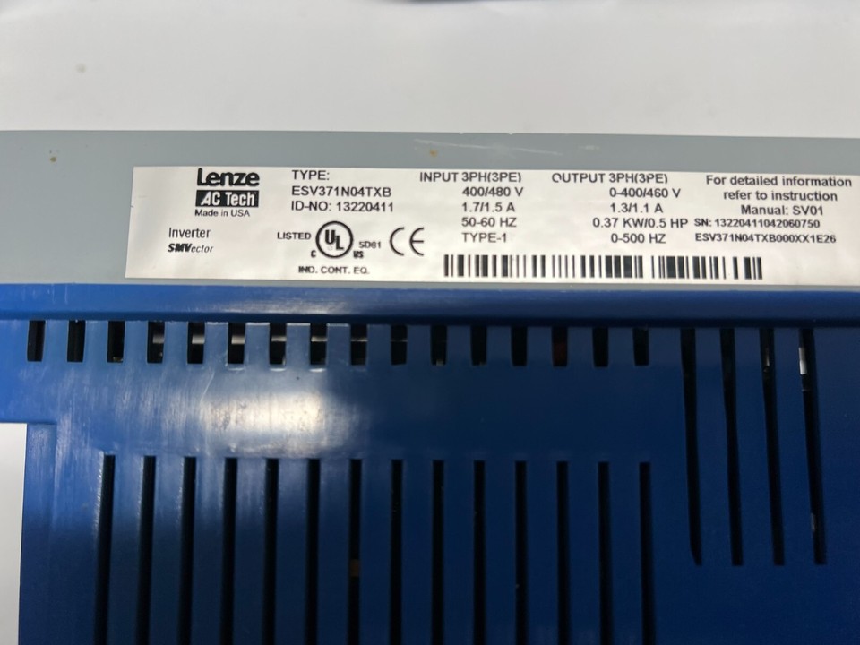 Lenze ESV371N04TXB Variable Frequency Drive 3Ph 400/480V 1.7/1.5A USED ...