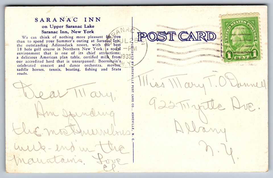 Postcard New York NY Aerial View Saranac Inn Upper Saranac Lake ...