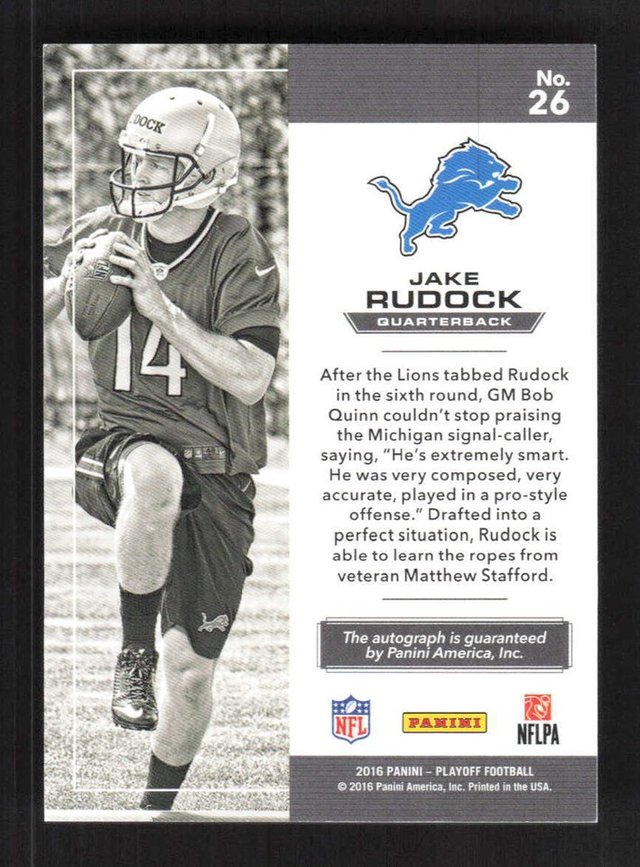 Jake Rudock AU, SN49 2016 Panini Playoff Rookie Signatures Kickoff #26 ...
