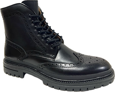 Moretti Bester Mens Wing Tip Black Leather Lace Up Boots MB324246 | eBay