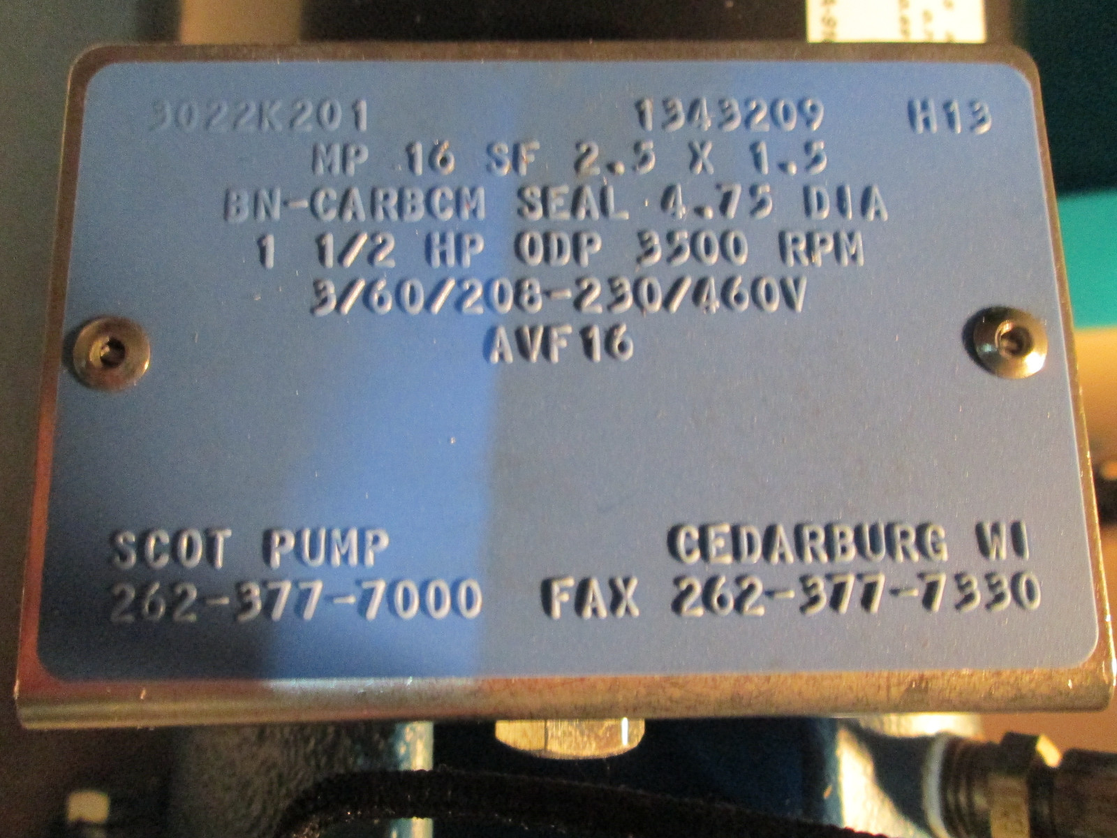 NEW SCOT PUMP 3022K201 MOTOR PUMP 16 SF W/ MARATHON MOTOR. 1.5 HP. 3450 ...