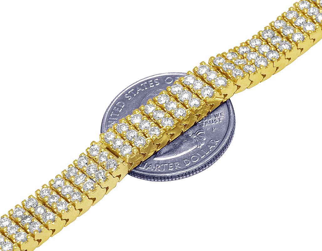Yellow Gold 3 Row Tennis Real Diamond 5 Pointer 4 Prong Set Bracelet 8 ...