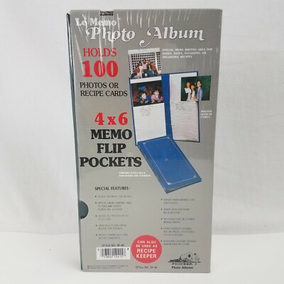 Sealed NEW Vintage Le Memo Blue Photo Album 100 Memo Flip Pockets 4" x ...