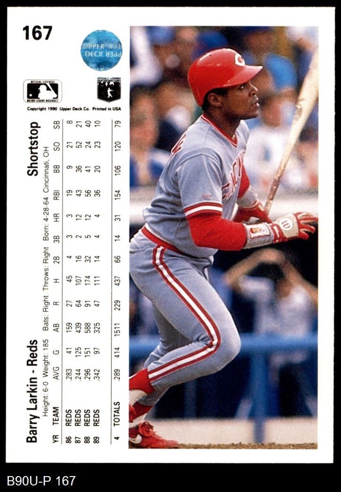 1990 Upper Deck #167 Barry Larkin Reds HOF 8 - NM/MT | eBay