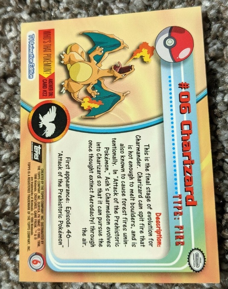 Pokemon Topps Charizard TV Animation Edition 06 Near Mint | eBay