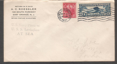 1927 cachet cover A C Roessler Navy Plane to USS Leviathan/Sea Post ...