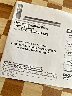 Original Panasonic DVD-S26 DVD-S29 DVD Player Owners Instruction Manual ...