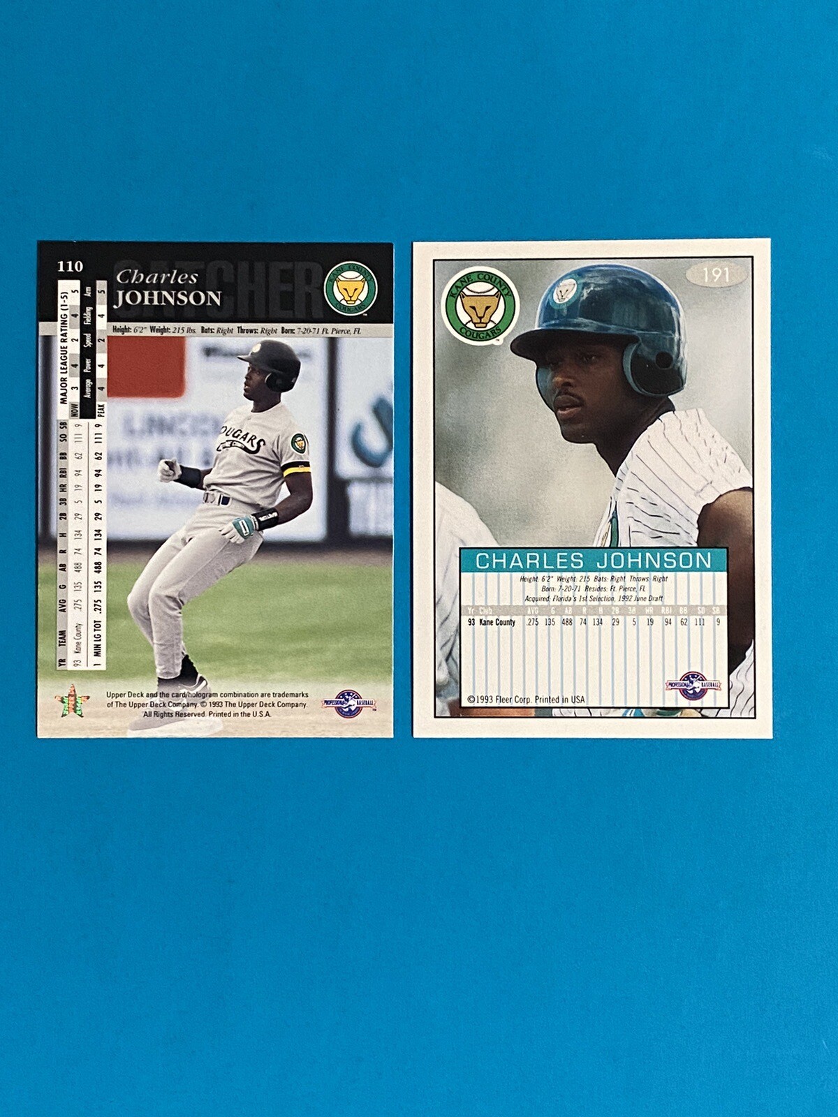Charles Johnson Marlins Minor League Rookie Card Lot 1993 Upper Deck ...