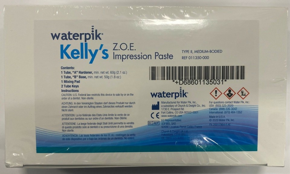 *2-Packs* WaterPik Kelly's Z.O.E. Type II Impression Paste Kit 011350 ...