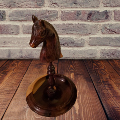 Vtg Estate Equestrian Hand Carved Wooden Horse Head Spindle Ashtray 13 ...