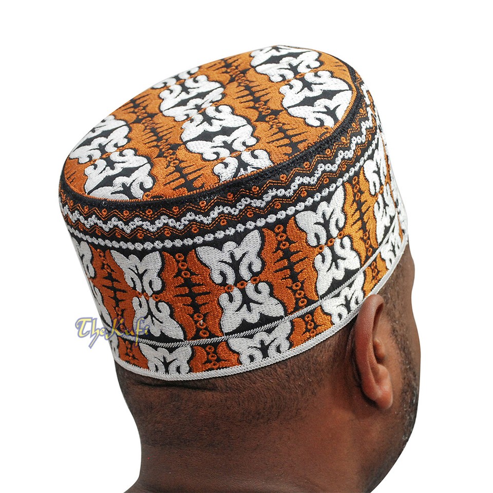 Omani African Yemeni ISLAMIC Kufi Hat Rust-brown White 4-inch Butterfly ...