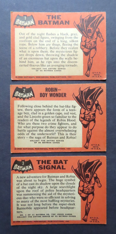 Batman Cards 1966 Orange Backs 1-2-3 The Batman, Robin-Boy Wonder, Bat ...