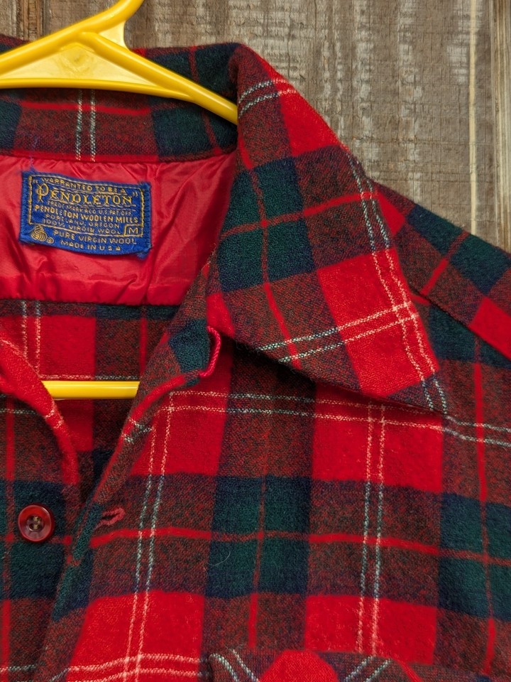 PENDLETON Vtg 60s 70s Red Green Plaid Btn Flannel BOARD SHIRT Men's M | eBay