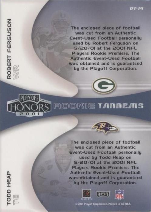 2001 Playoff Honors Robert Ferguson Todd Heap #RT-14 for sale | eBay
