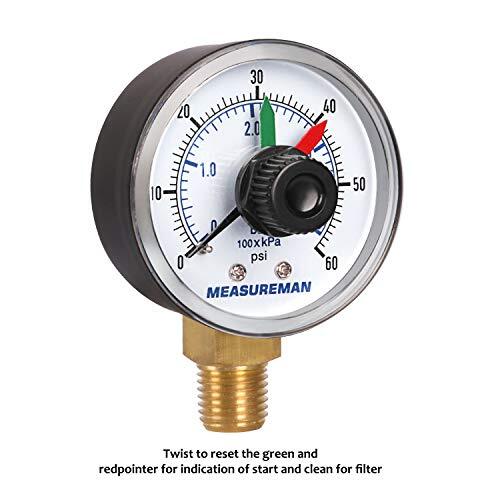 MEASUREMAN Boxed Pressure Gauge with Dial for Select Filters 2" x 1/4 ...