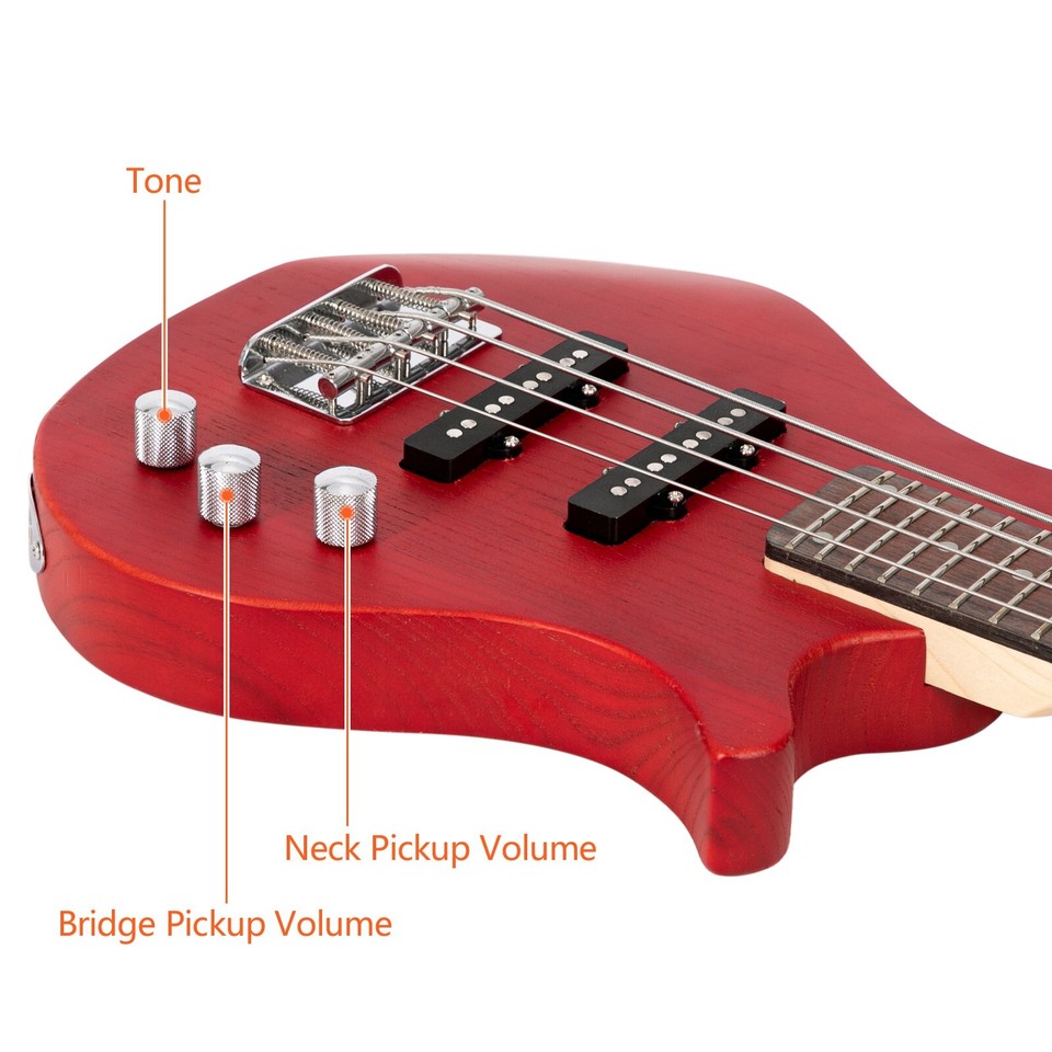 Glarry GW101 36" Hot Red Small Scale Mahogany SS Pickup Electric Bass ...