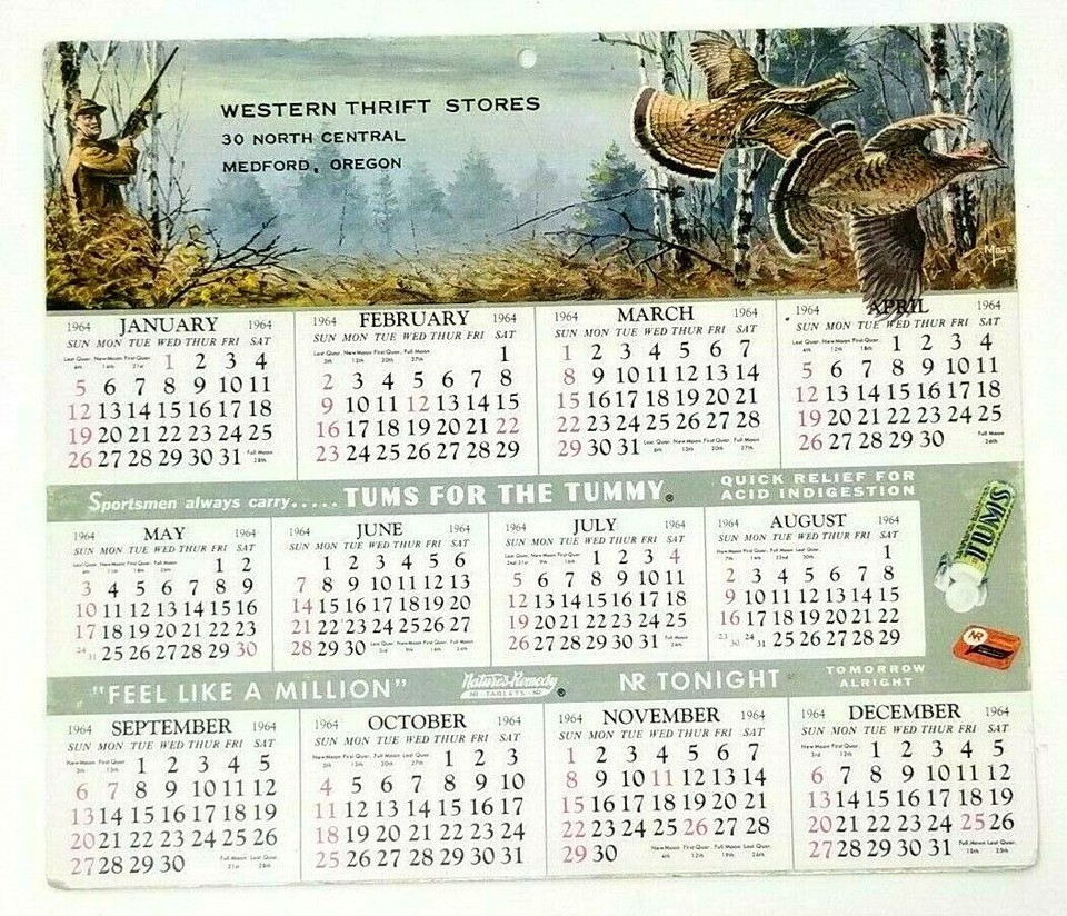 Western Thrift Stores 1964 Calendar Tums & Nature's Remedy ...