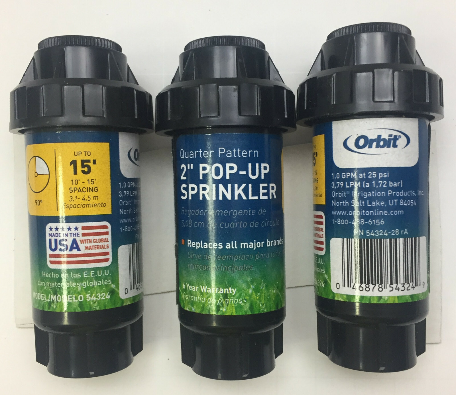Orbit Pop Up Sprinkler 2" Quarter Pattern Spray Nozzle 54324 - 3 PACK ...