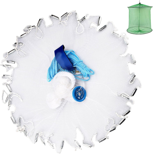 Cast Net, 3/8 Inch Mesh Size Throw Cast Net 6Ft Radius with Real Metal ...