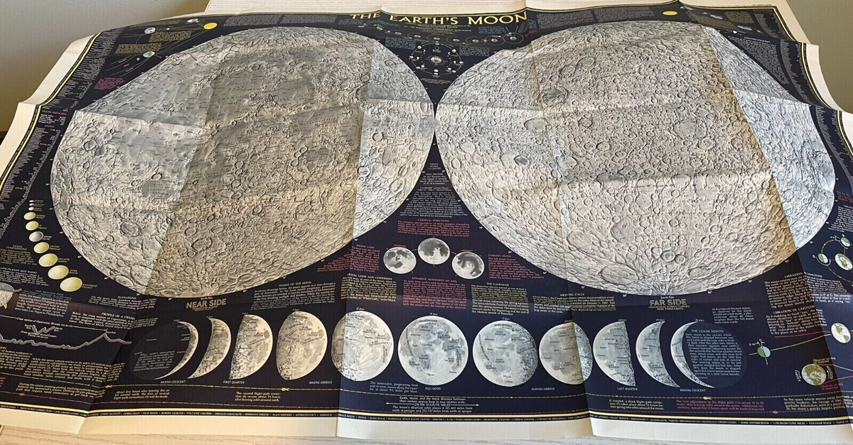 Large National Geographic Moon Map Retro Geographic Map Of The Earth's