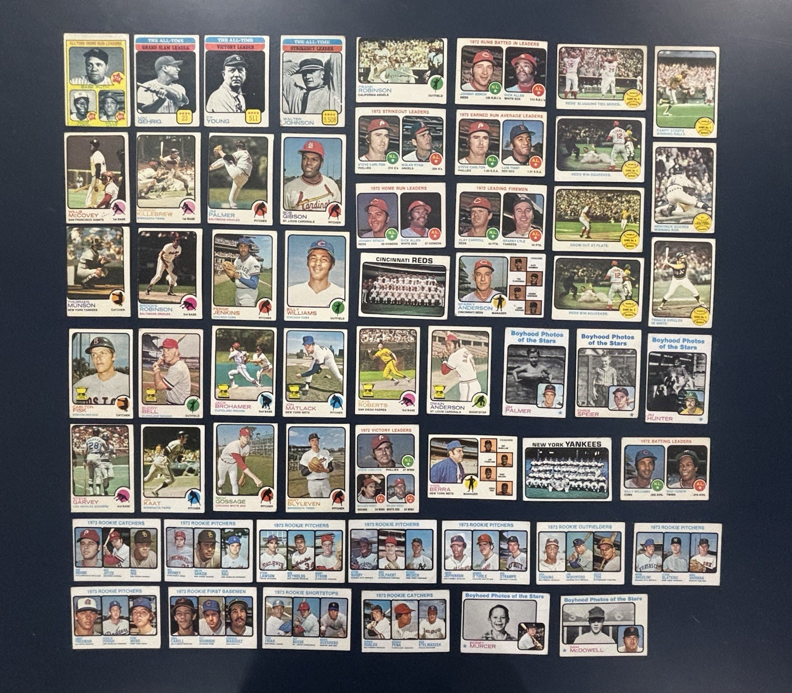1973 Topps Baseball Card Lot 57 Cards Ruth Ryan Palmer Mays Aaron ...