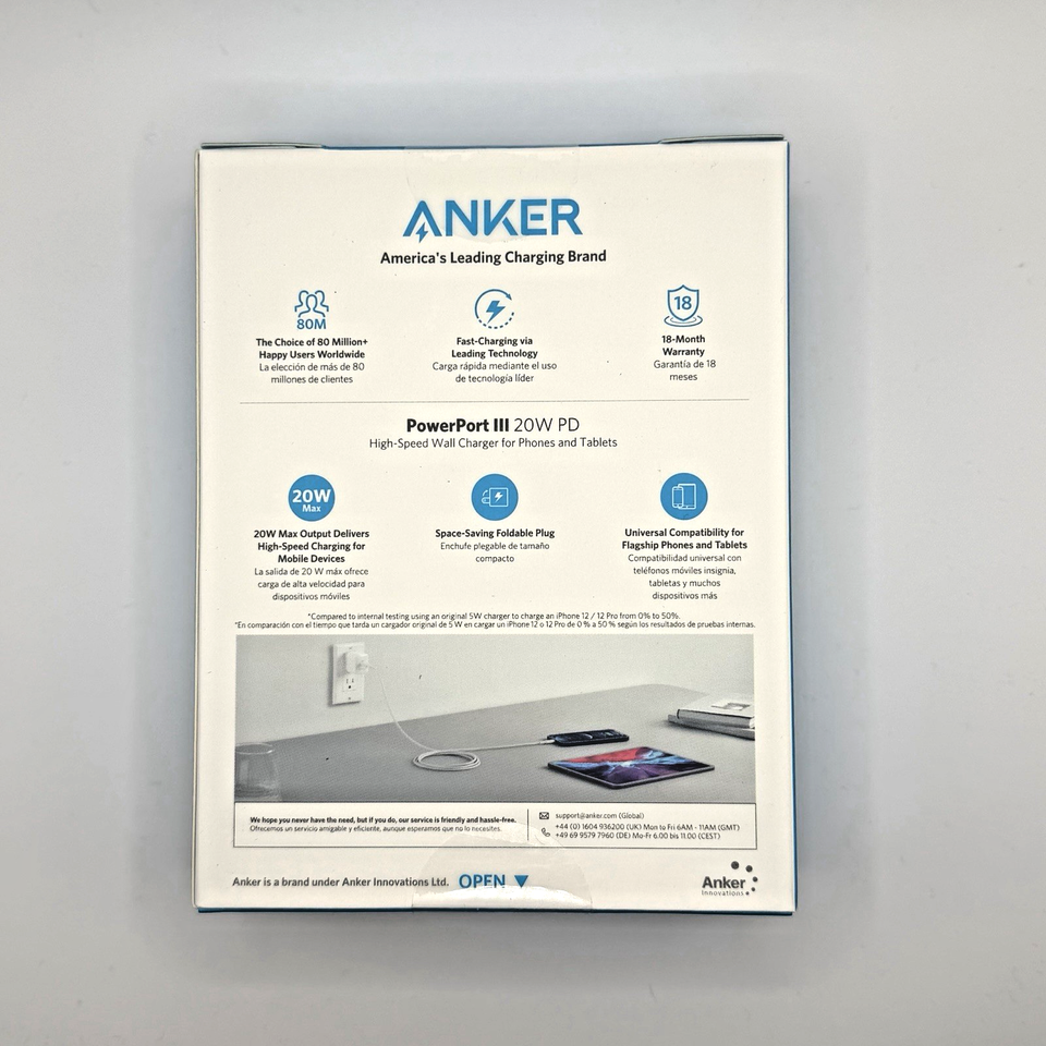 Anker PowerPort III 20W USB-C Fast Charge High-Speed Wall Charger Brick ...