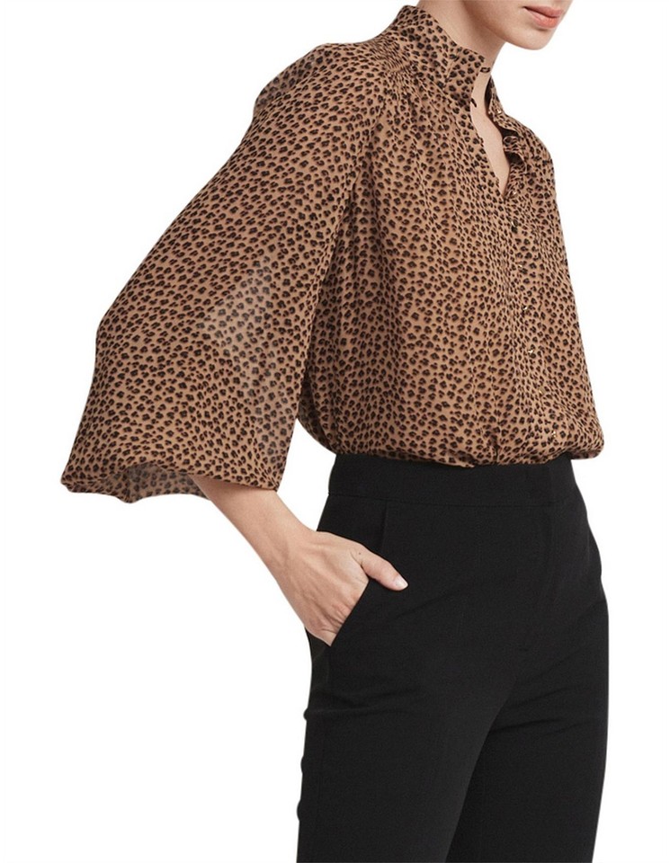 Witchery Womens Leopard/Animal print Long Sleeve Sheer Button Up Blouse ...