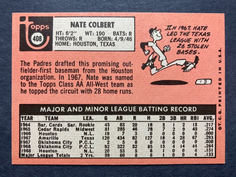 1969 Topps #408 Nate Colbert (San Diego Padres) | eBay