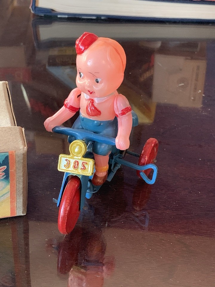 NOS Occupied Japan Tin & Celluloid Windup Circus Tricycle W / Original ...