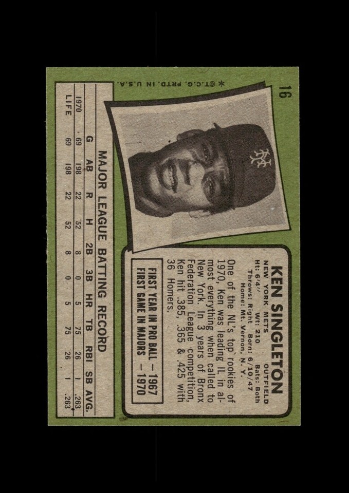 1971 Topps Set-Break # 16 Ken Singleton NR-MINT *GMCARDS* | eBay