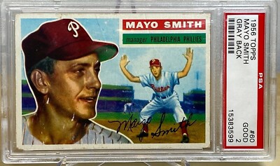 1956 TOPPS MAYO SMITH GRAY BACK PSA PHILADELPHIA PHILLIES BASEBALL CARD ...