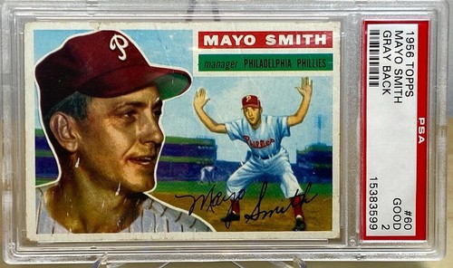 1956 TOPPS MAYO SMITH GRAY BACK PSA PHILADELPHIA PHILLIES BASEBALL CARD ...
