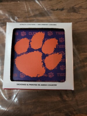 Clemson University Color Logo 4 x 4 Absorbent Ceramic Coasters Pack of ...