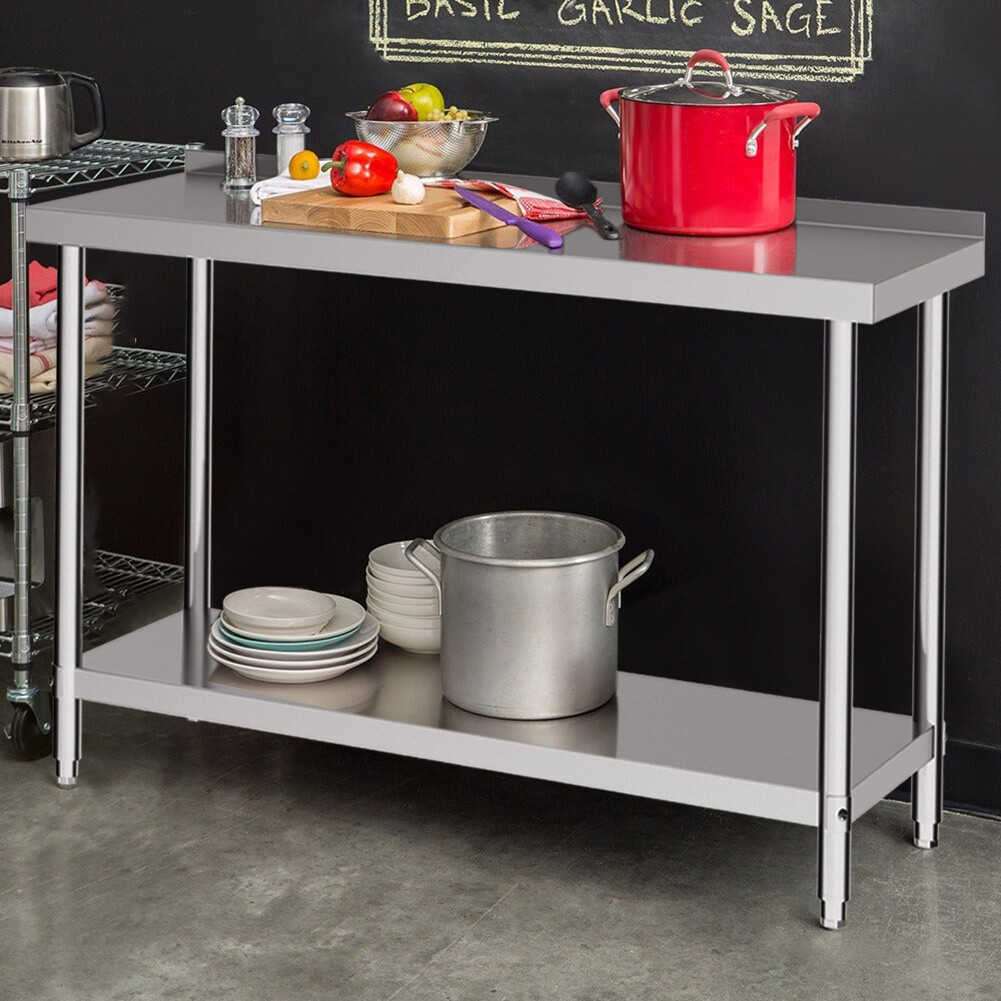 Stainless Steel Commercial Kitchen Food Prep Work Table+Over Shelf ...