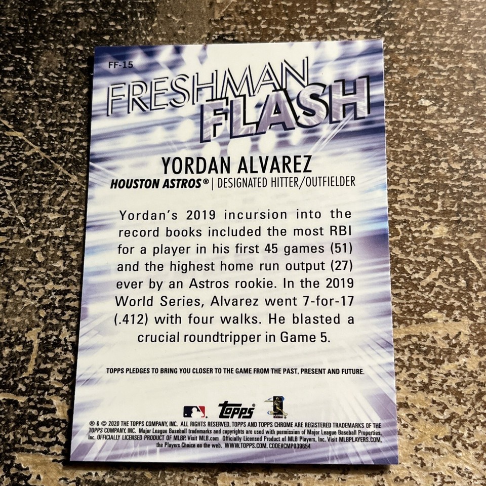 2020 Topps Chrome Yordan Alvarez Rookie Freshman Flash Insert Astros # ...
