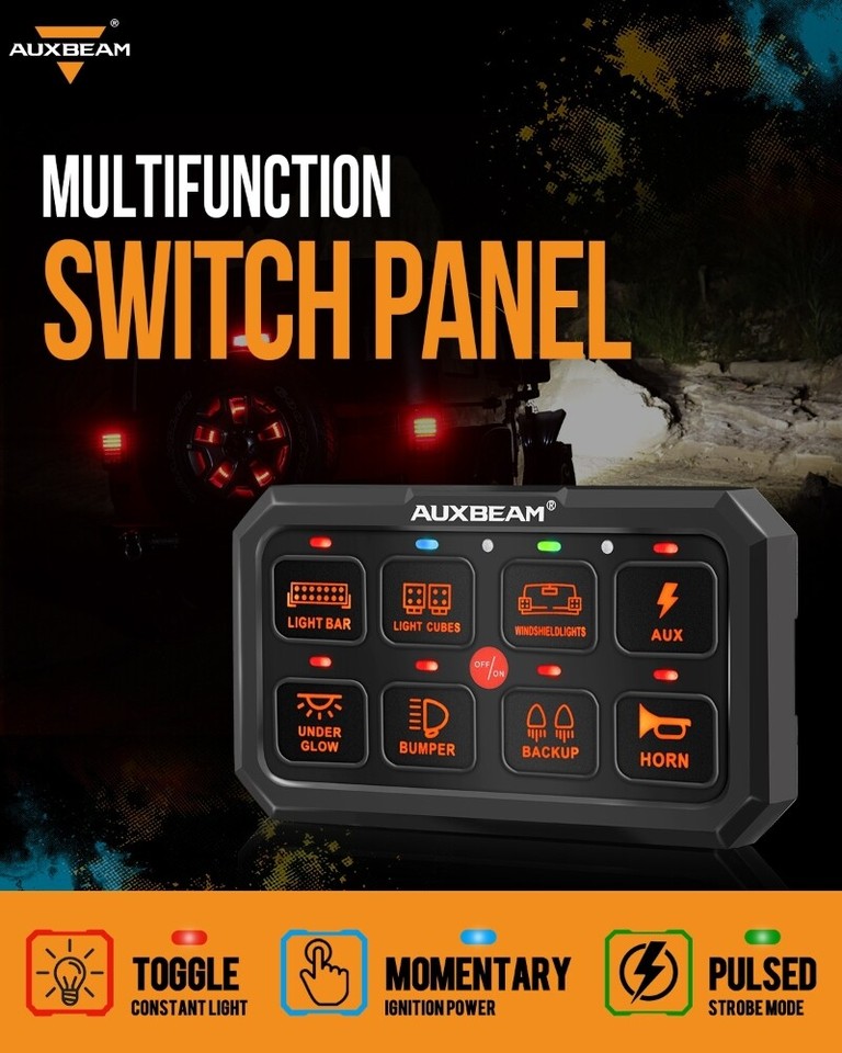 AUXBEAM RGB 8 Gang Switch Panel Wireless LED Light Bar Relay System ...