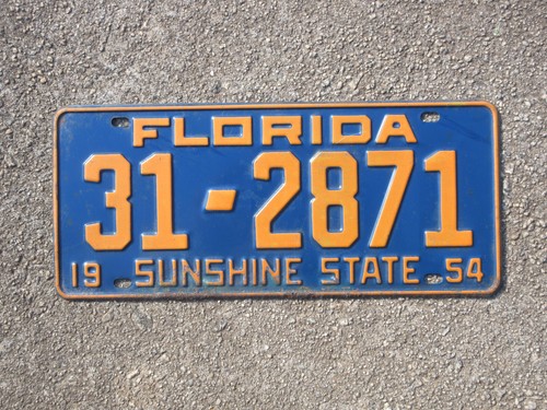 1954 Florida Orange Blue License Plate Ford Chevy Chevrolet Suwannee ...