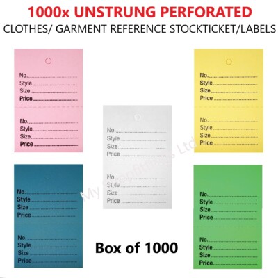 1000x UNSTRUNG PERFORATED CLOTHES/ GARMENT REFERENCE STOCK TICKET/ TAGS ...