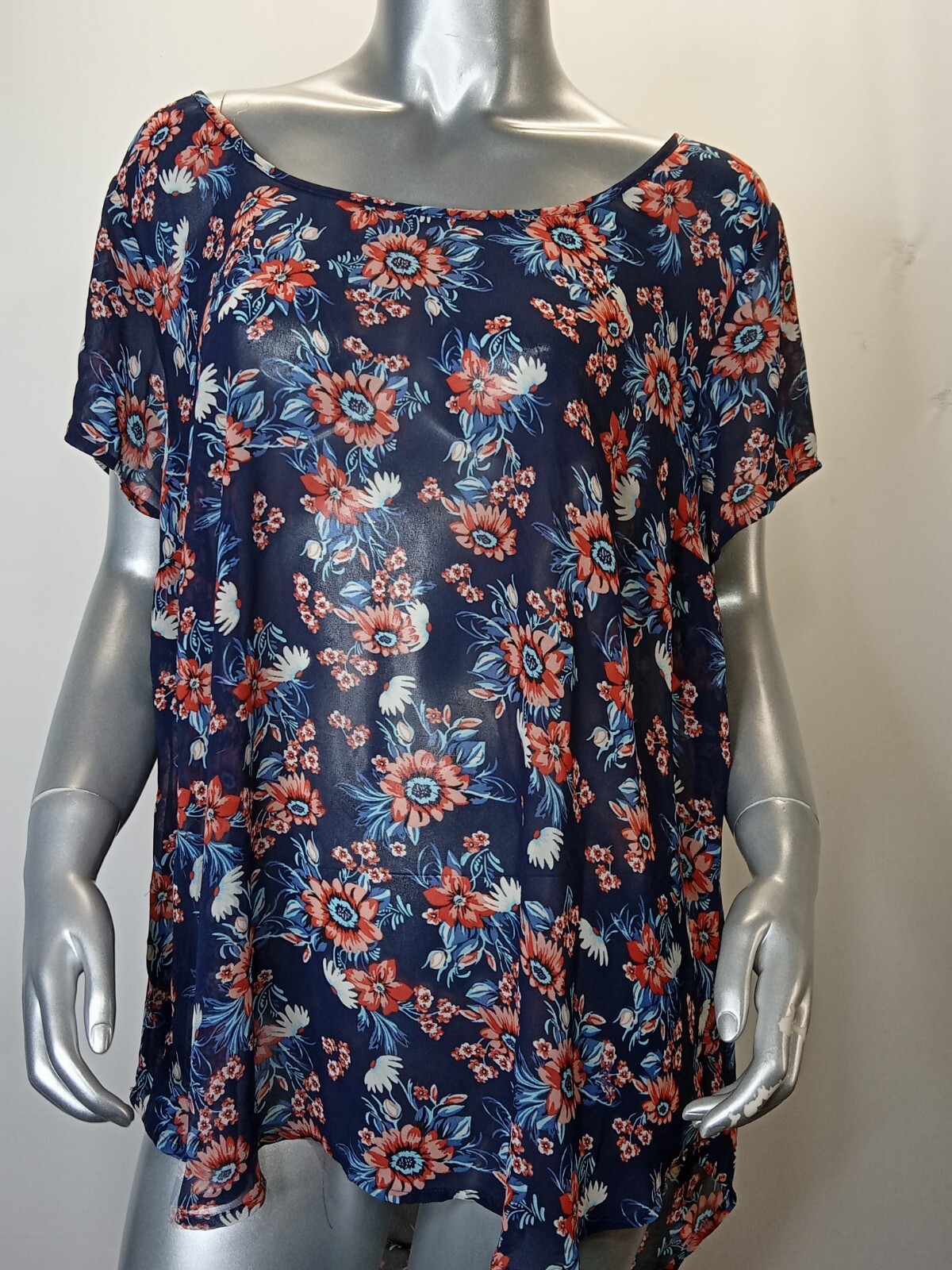 Torrid Size 1 Shirt Blue Floral Short Sleeve Semi Sheer Womens | eBay