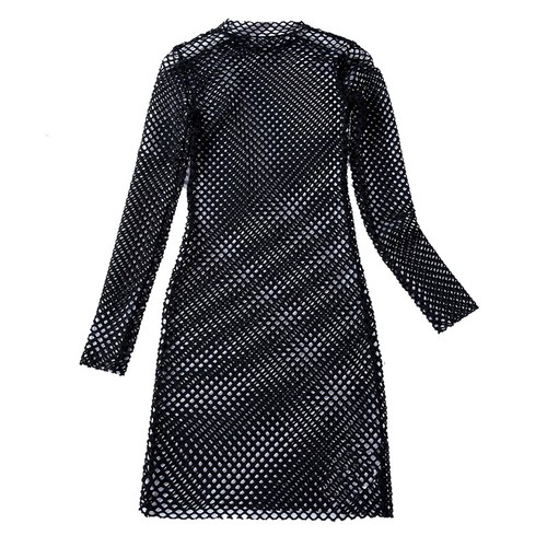 Women See Through Mesh Dress Sheer Fishnet Long Sleeve Beach Cover Up ...