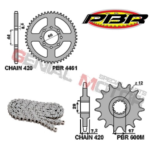 EK1781 Chain and Sprockets Kit 12 / 52 / 420 PBR MBK X LIMIT 2000 ...
