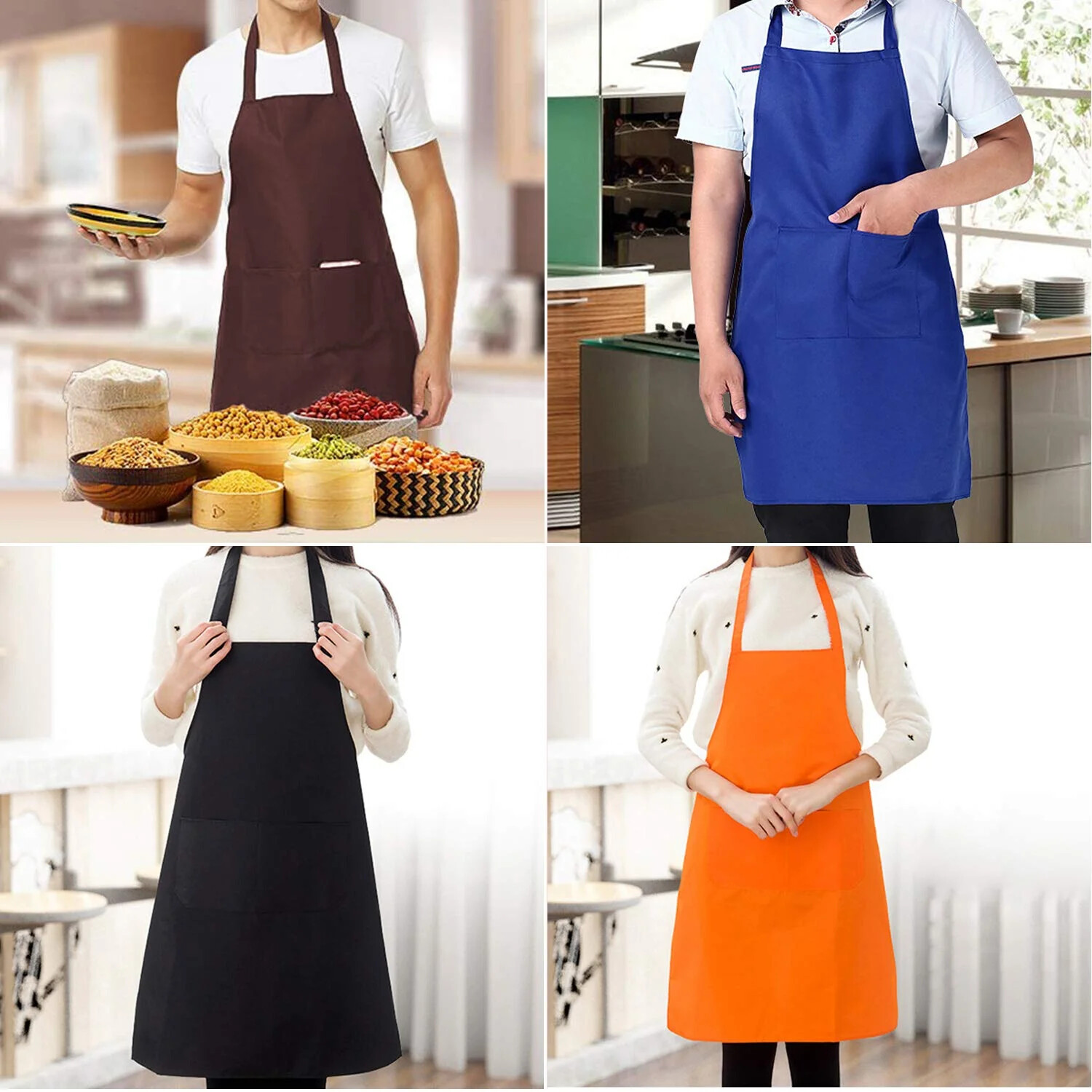 Plain Apron Bib Washable Pocket Butcher Waiter Chef Kitchen Cooking ...