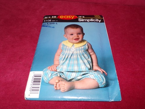🌼 SIMPLICITY #5108 - INFANT Peter Pan COLLAR ROMPER & HAT PATTERN XXSM ...