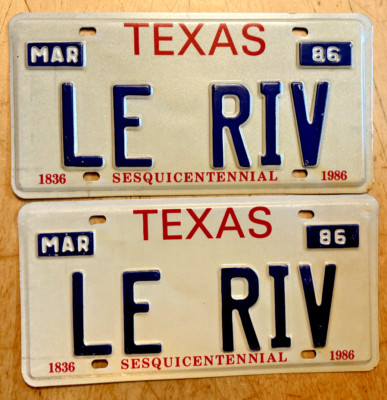PAIR VANITY TXS LICENSE PLATE PLATES " LE RIV " RIVIERA GENERAL MOTORS ...