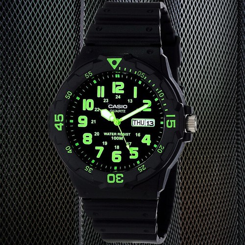 Casio MRW-200H-3BV Analog Watch Green Black 100M WR Day and Date Neo ...