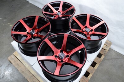 15x8 Black Red Wheels Rims Acura Integra Miata Cooper Corolla Yaris ...